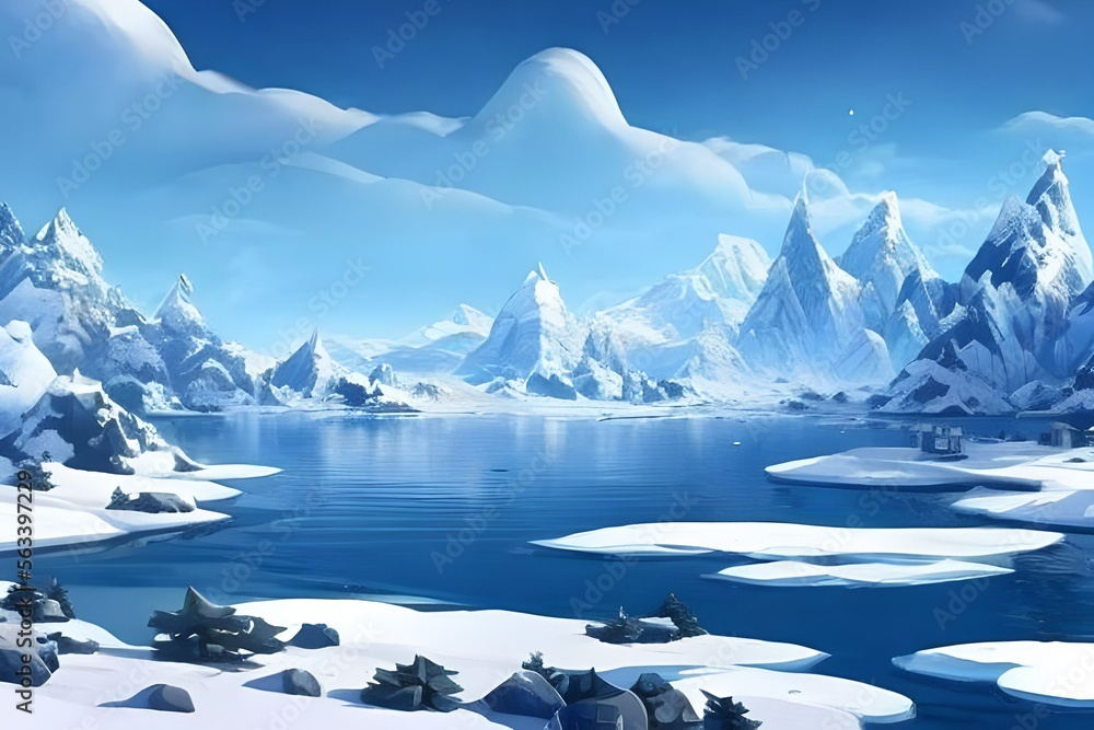 Frozen Adventure - A Simple Cartoon Illustration of an Ice Landscape ...