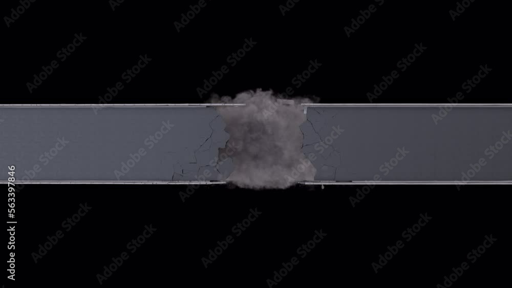 collapsing bridge angles with a lot of dust and smoke. ruins of the ...