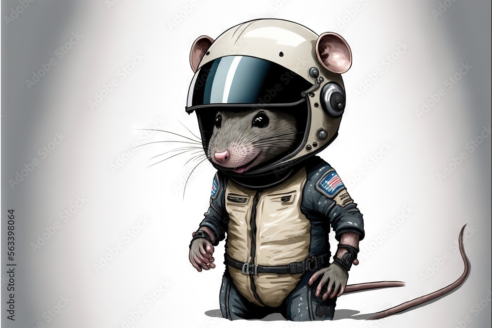 a rat in a helmet and uniform with a rat tail on it's head and a rat ...