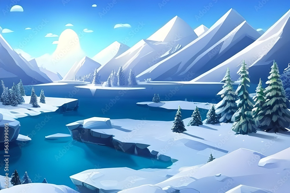 Frozen Adventure - A Simple Cartoon Illustration of a 2D Ice Landscape ...