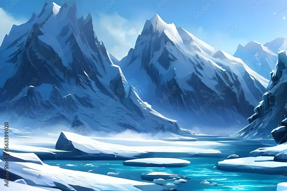 Frozen Adventure - A Simple Cartoon Illustration of a 2D Ice Landscape ...