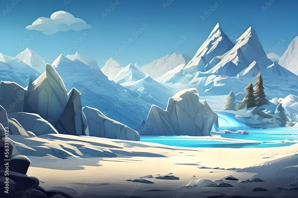 Frozen Adventure - A Simple Cartoon Illustration of a 2D Ice Landscape ...