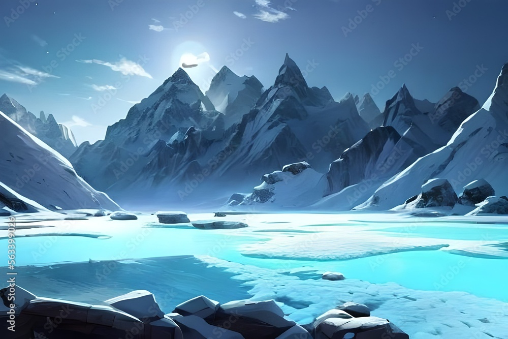 Frozen Adventure - A Simple Cartoon Illustration of a 2D Ice Landscape ...
