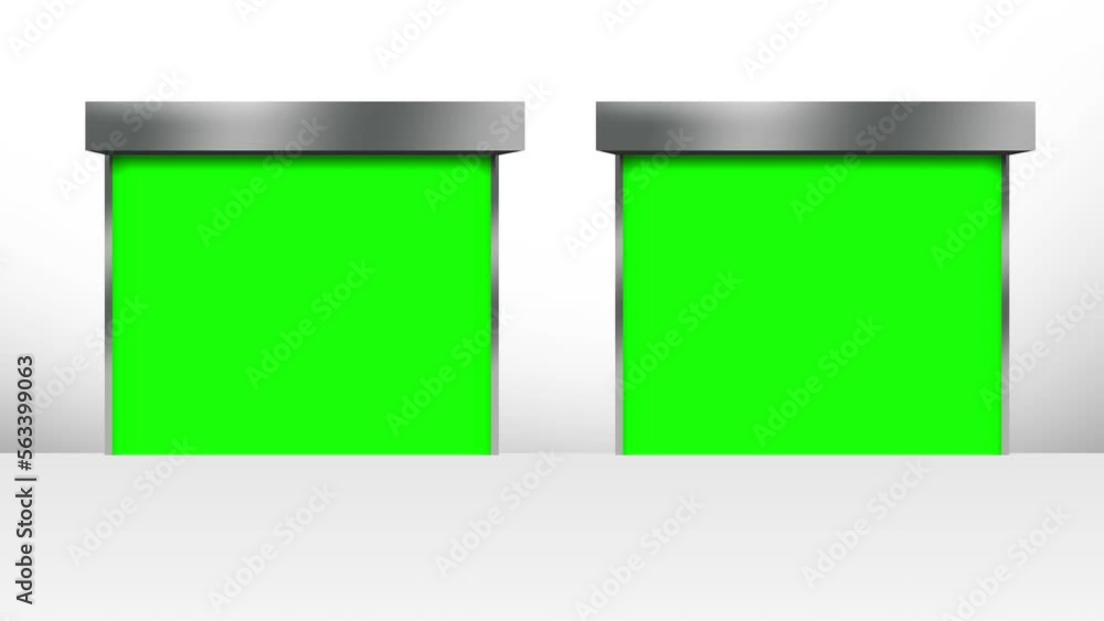 Two Shops opening at the same time with shutter rolling 4k animation ...