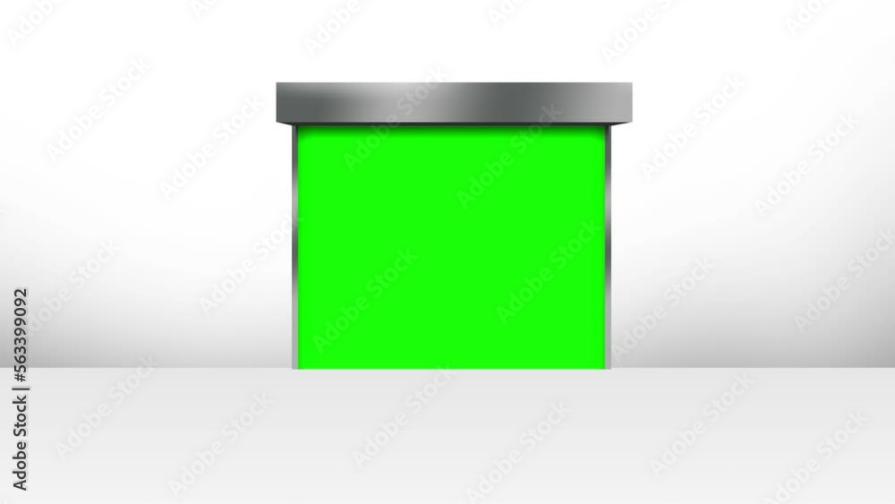 Rolling Shutter of a shop in a room 4k animation with Green screen ...