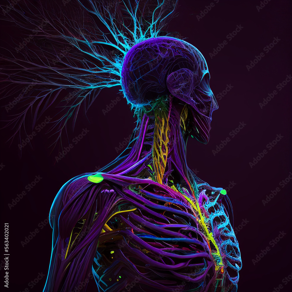 Generative AI Art Human Anatomy Nervous System Stock Illustration ...