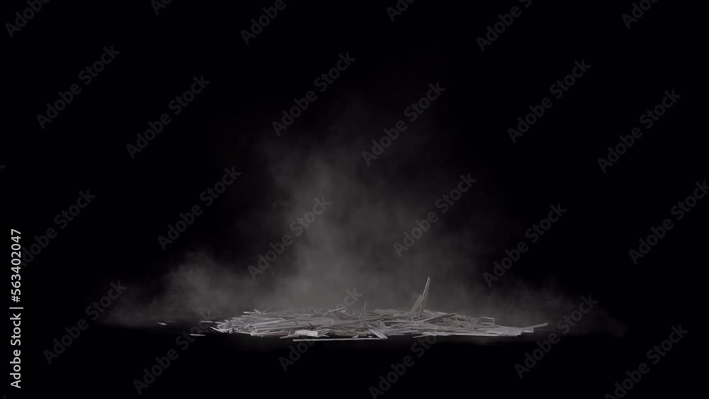 collapsing ground crack with a lot of dust and smoke. ruins of the ...