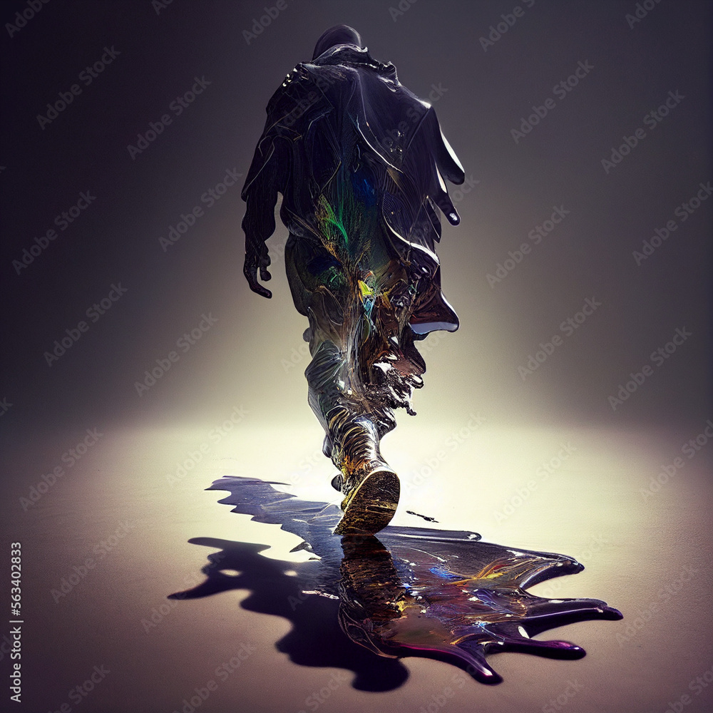 Oil-Slick man, leaving a trail of oily footprints Stock Illustration ...
