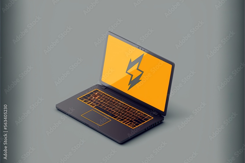 Battery and power icon on laptop screen with grey background. AI ...