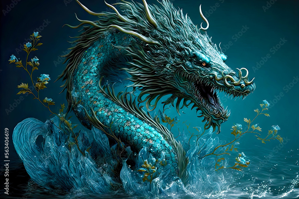 Chinese water dragon. Postproducted generative AI digital illustration ...