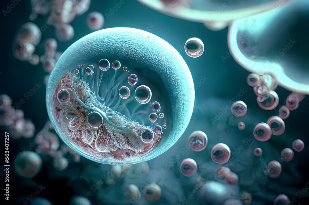 Microscopic electron macroscopic close view of cells and ovum attacked ...