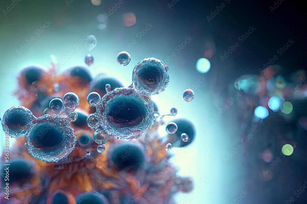 Microscopic electron macroscopic close view of cells and ovum attacked ...