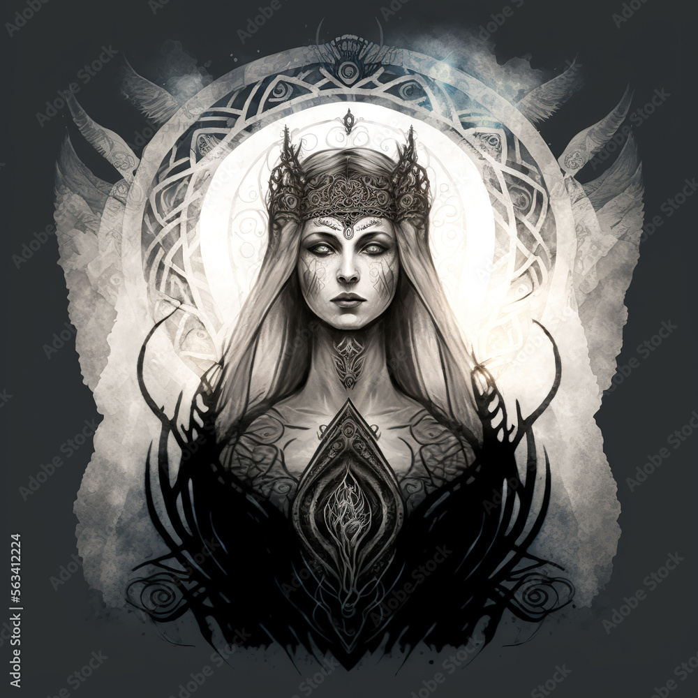 Celtic priestess magical ritual ink illustration tattoo design Stock ...