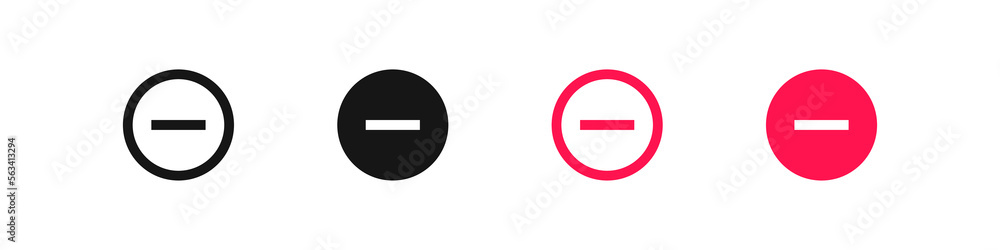Minus in the circle icon. Negative symbol. Remove signs. Delete symbols ...