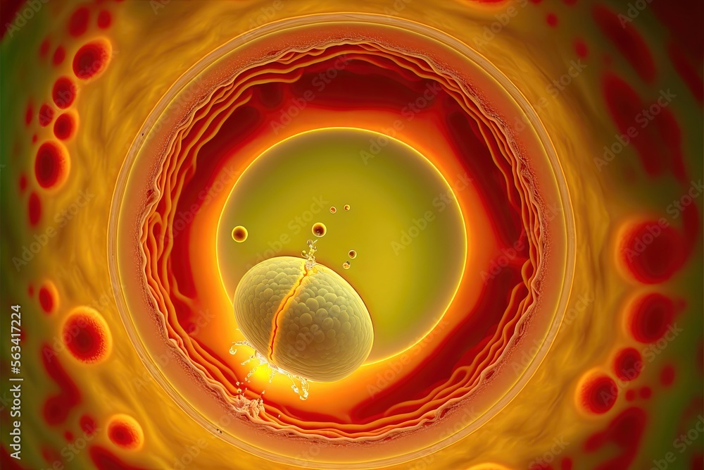 Generative AI fertilization of a ovum seen from the microscope, the ...