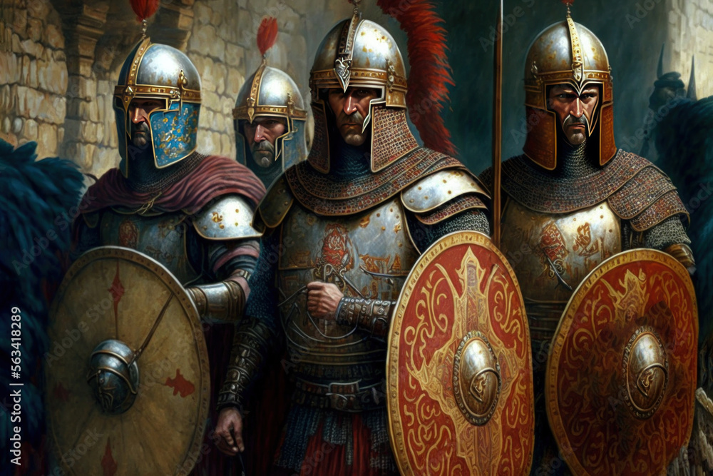 Ilustração do Stock: Byzantine soldiers in full armour, with their ...
