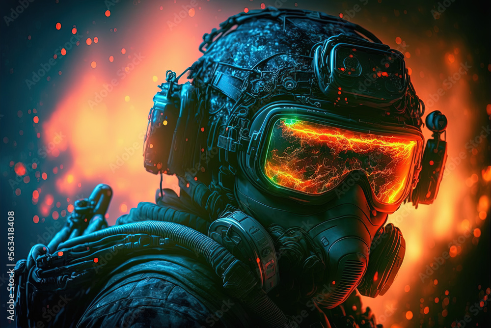 Futuristic special operations soldier on a mission at night wearing ...