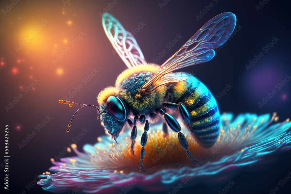 Fantastical Bee, Fantasy Raster Image of Colorful Various with Golden ...