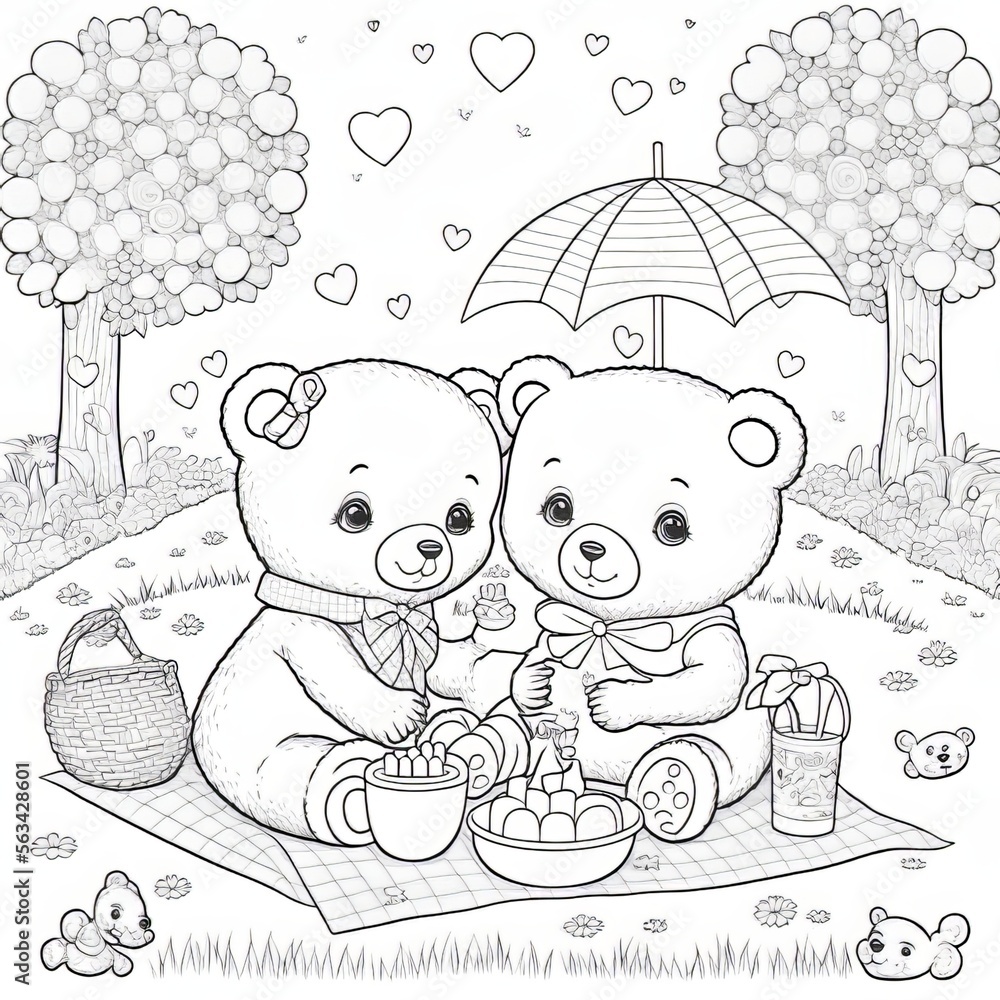Coloring page. Two cartoon teddy bears in love Stock Illustration ...