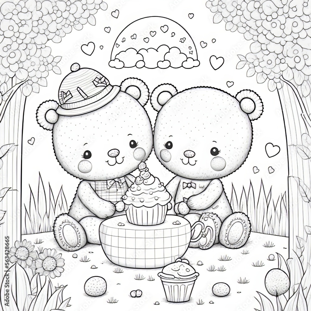 Coloring page. Two cartoon teddy bears in love Stock Illustration ...
