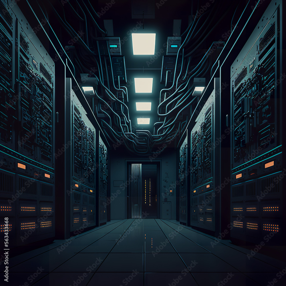 IT data center infrastructure in dark theme created with generative AI ...