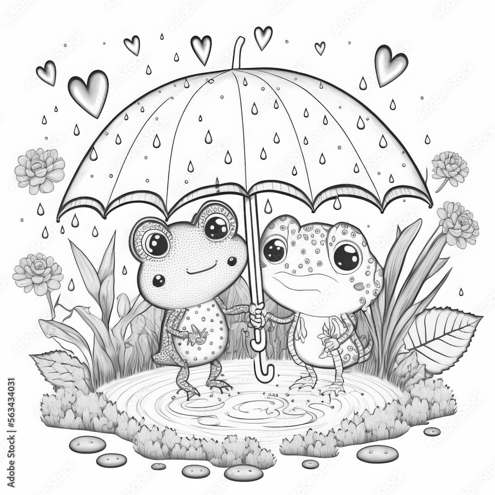 whimsical cartoon-style coloring page for children featuring a frog ...