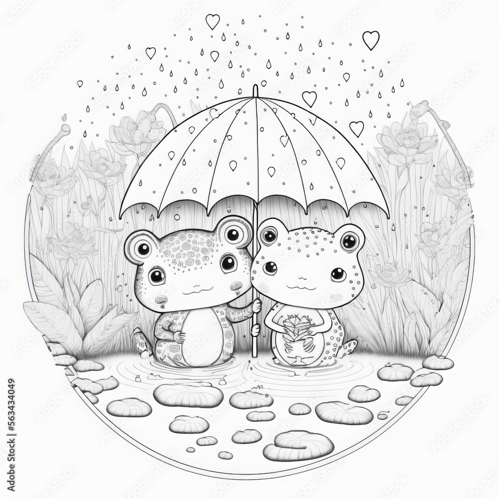 Animated Cute Frog Coloring Book Page Thick Outlines Stock Illustration Adobe Stock