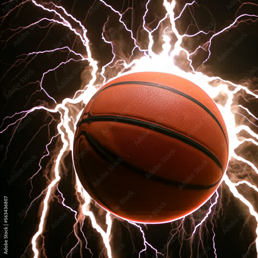 Dramatically lit closeup view of isolated basketball ball shocked by ...