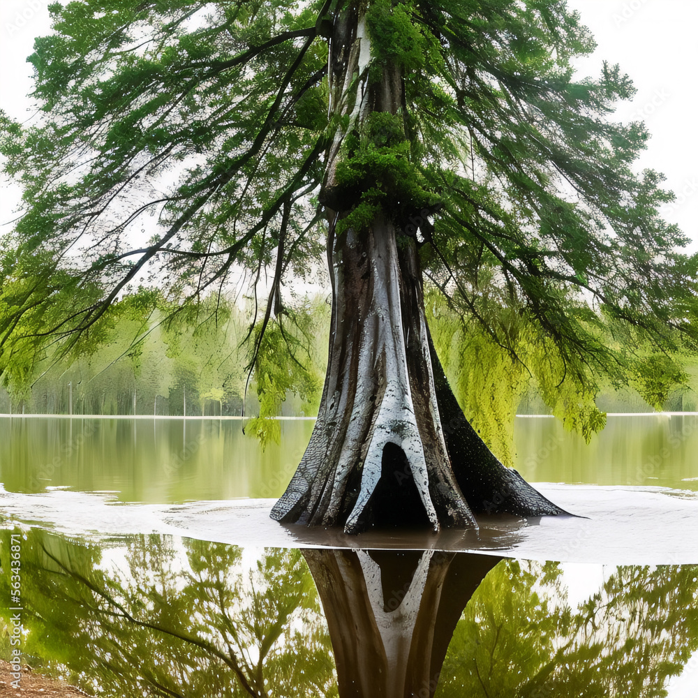 Solo Tree Partially Submerged Underwater By Flood Water With Rippling ...