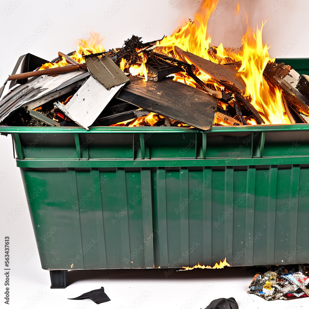 Dumpster fire concept as metaphor for mismanaged handling of ...
