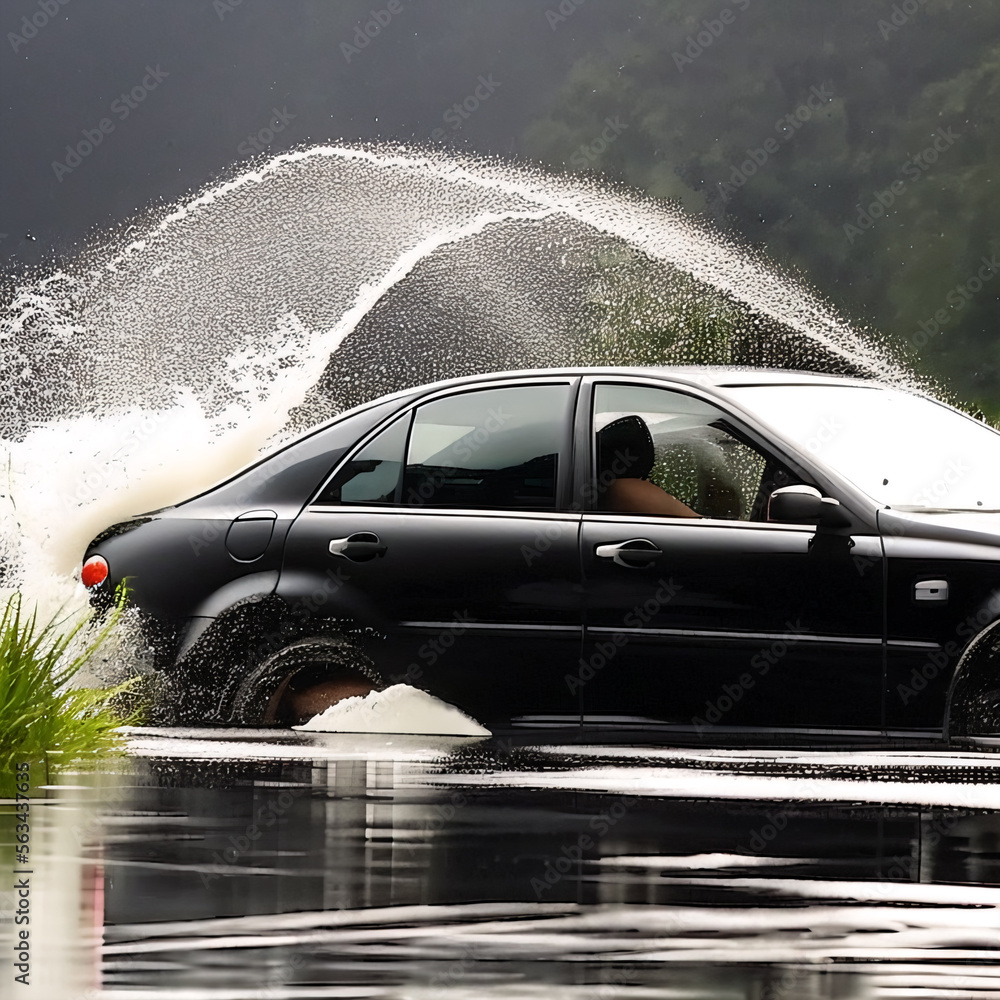 Black luxury sedan car crash accident fell into the river off the ...