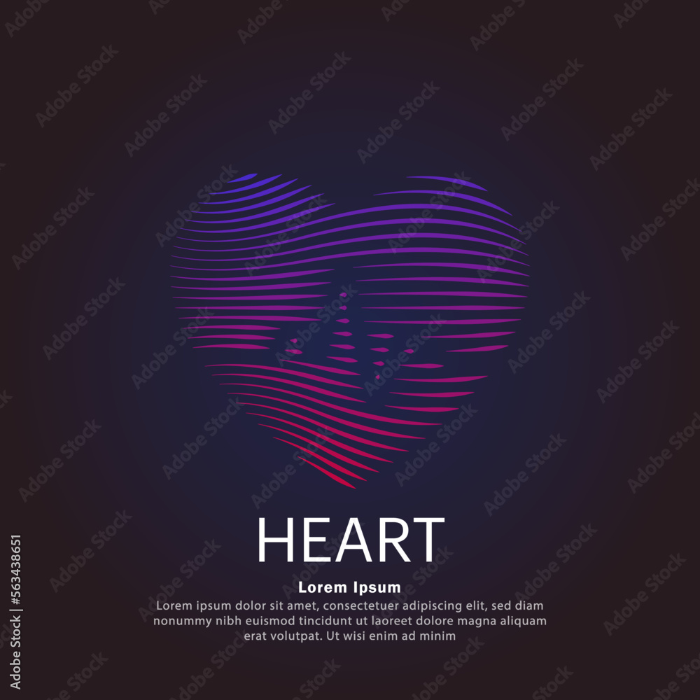 Human medical heart shape with cardio pulse flat line art structure ...