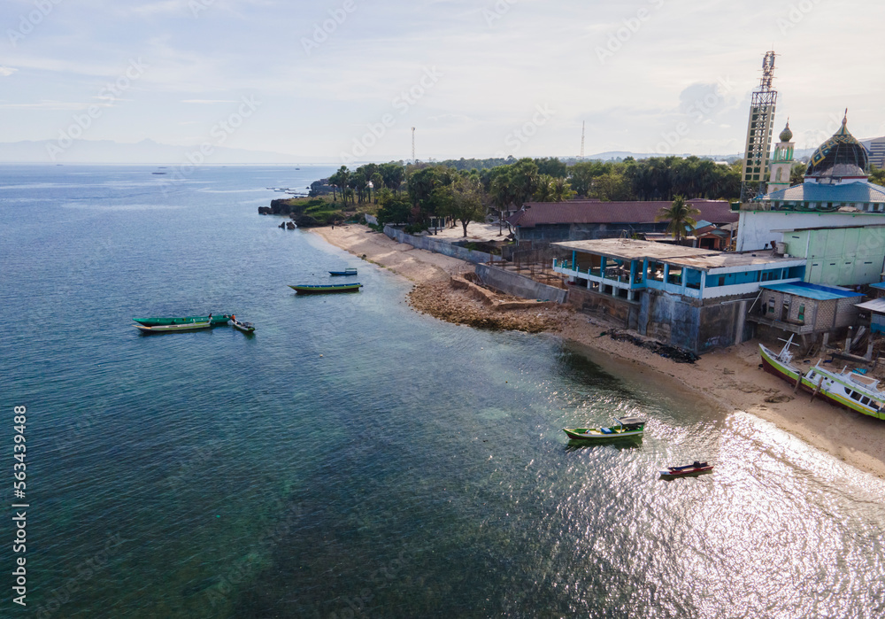 Beautiful aerial view of Kelapa Lima Beach, a tropical beach and ...
