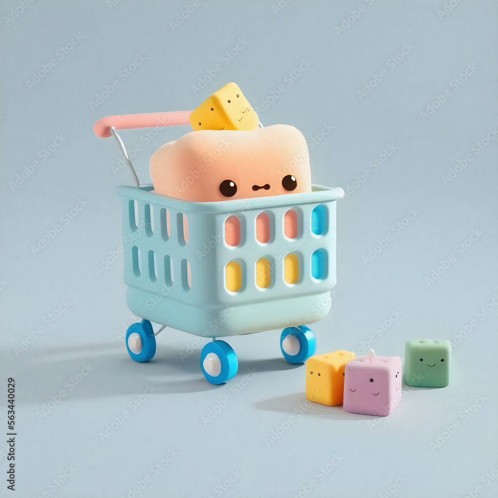 Cute & whimsical 3D shopping cart icon character perfect for e-commerce ...