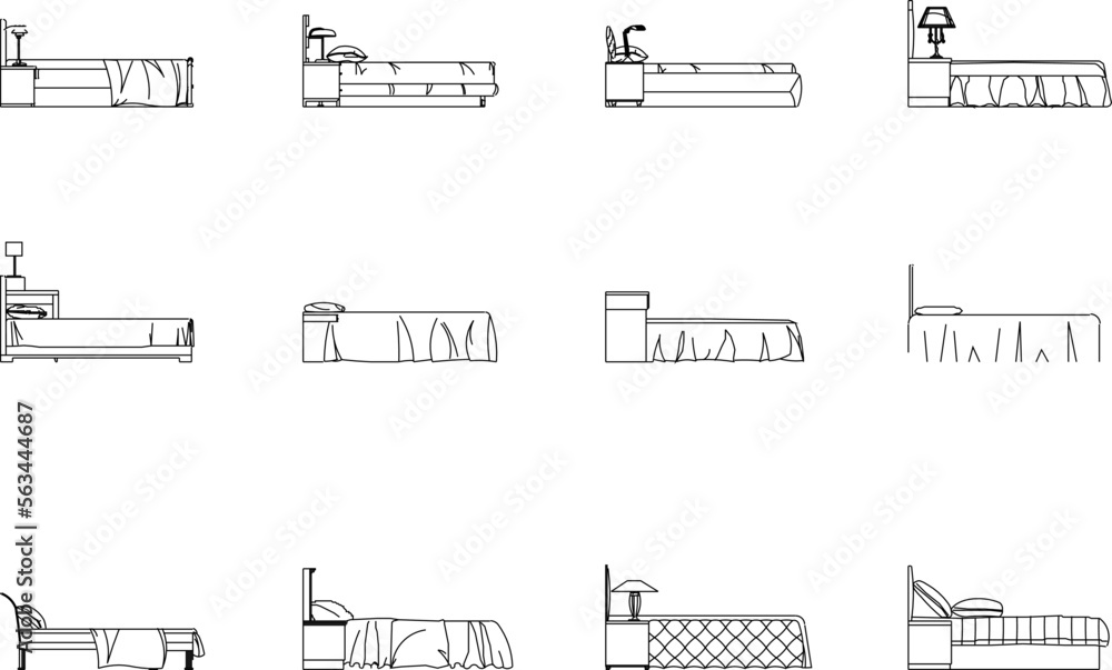 black and white bed illustration vector sketch side view Stock Vector ...