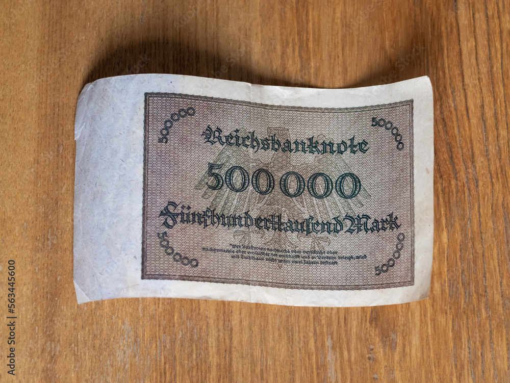 Old banknote 500.000 Reichsmark of Germany in 1923. The historic ...