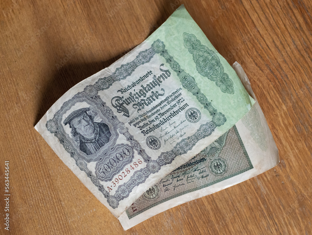 Old banknote 50.000 Reichsmark of Germany in 1923. The historic ...