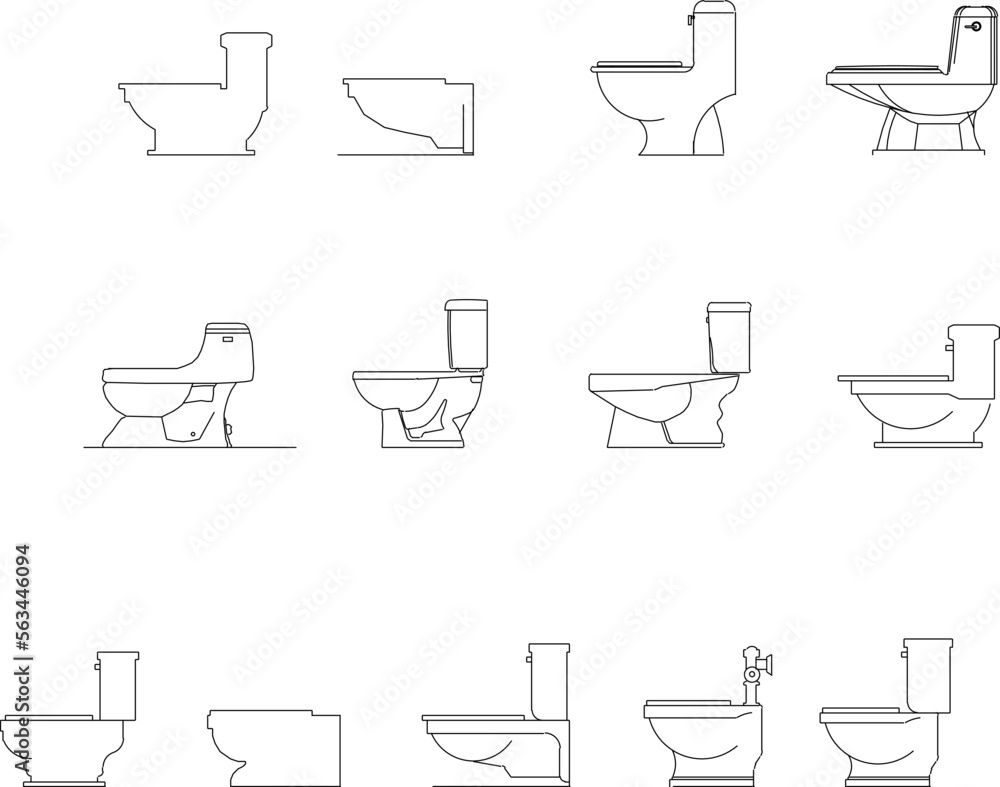 side view toilet design sketch vector illustration set Stock Vector ...