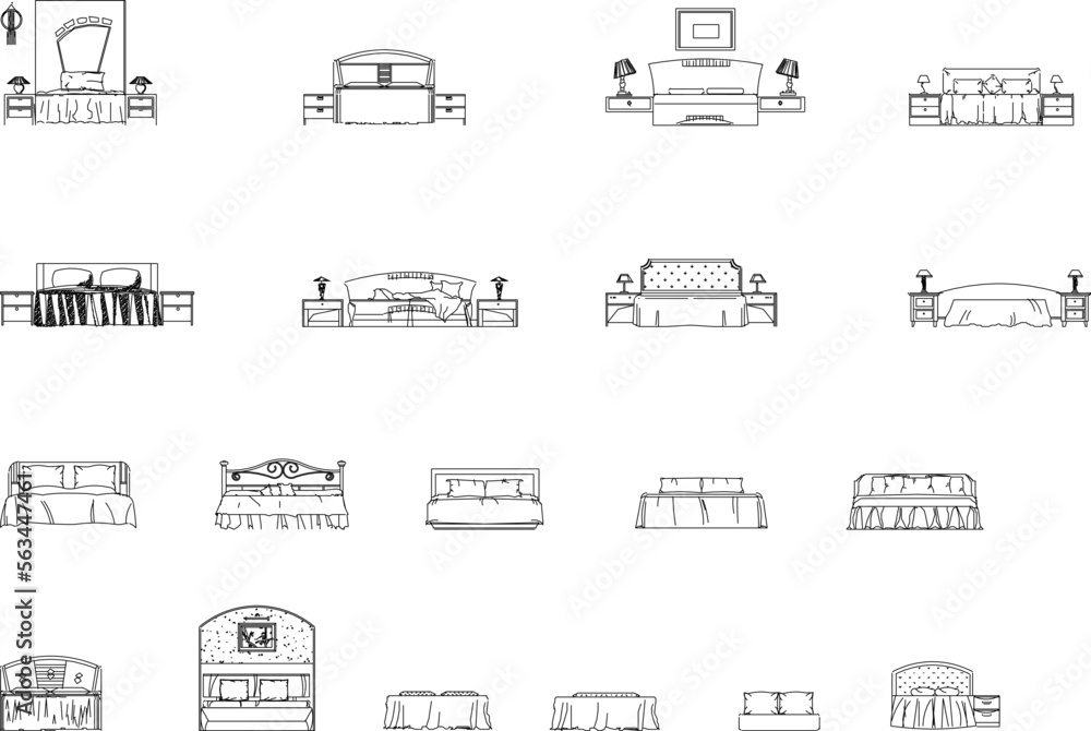 set of furniture icons sketch vector illustration of black and white ...
