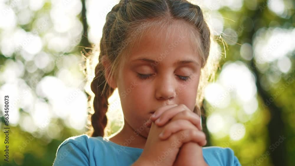 child pray. young gratitude a god religion concept. little girl in ...