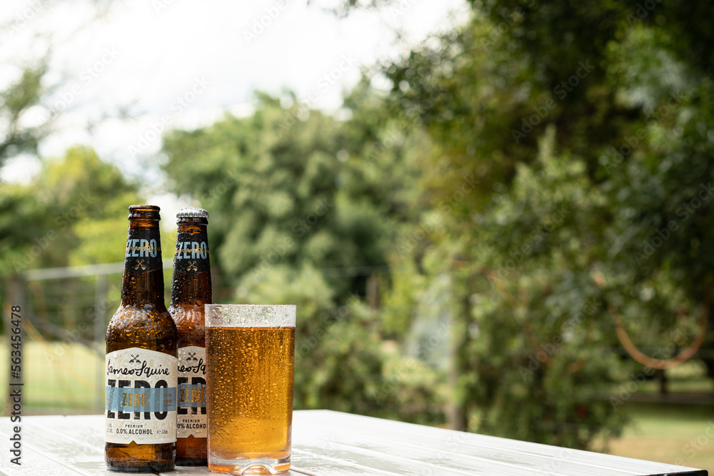 Ice-cold alcohol-free zero alcohol bottles of James Squire 0.0 beer ...