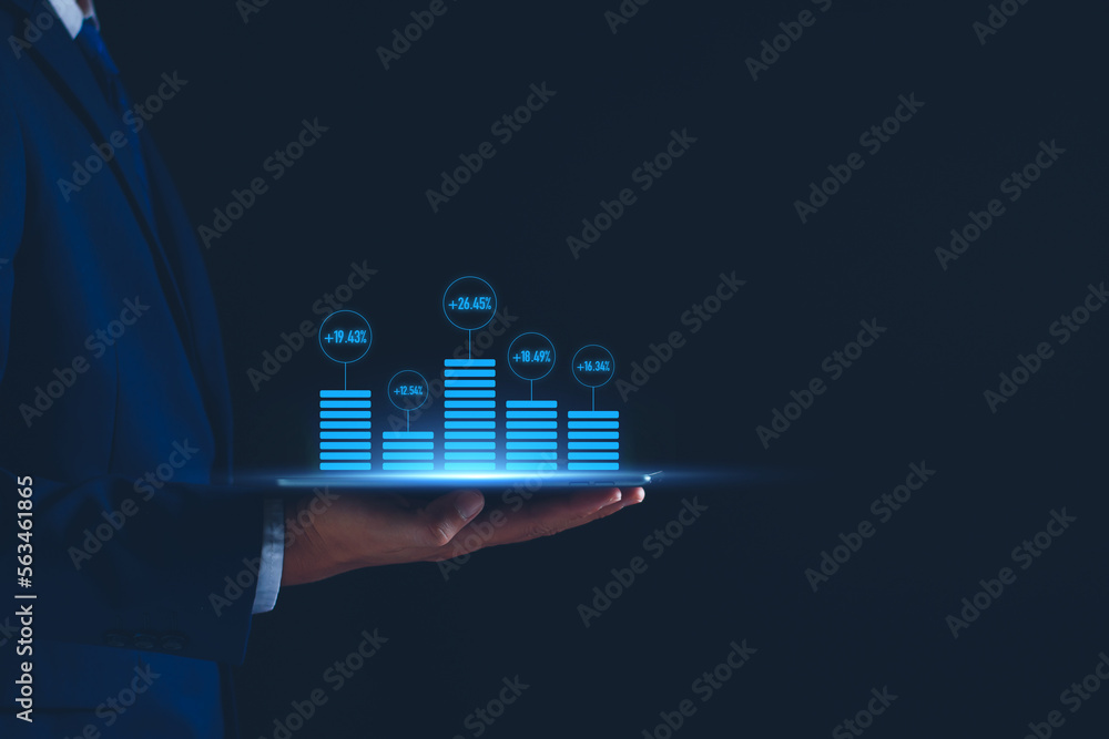 Fund management concept. Businessman using modern digital technology to ...