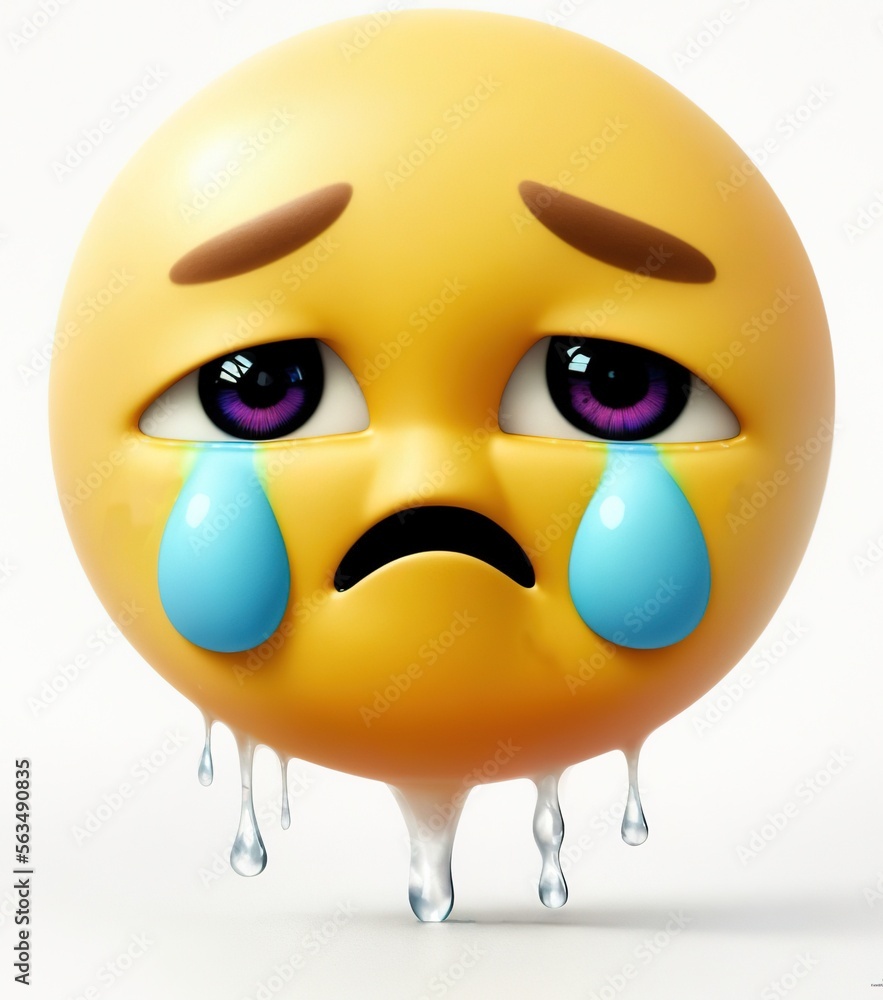 A sad emoji face with tears flowing down. Generative AI Stock ...