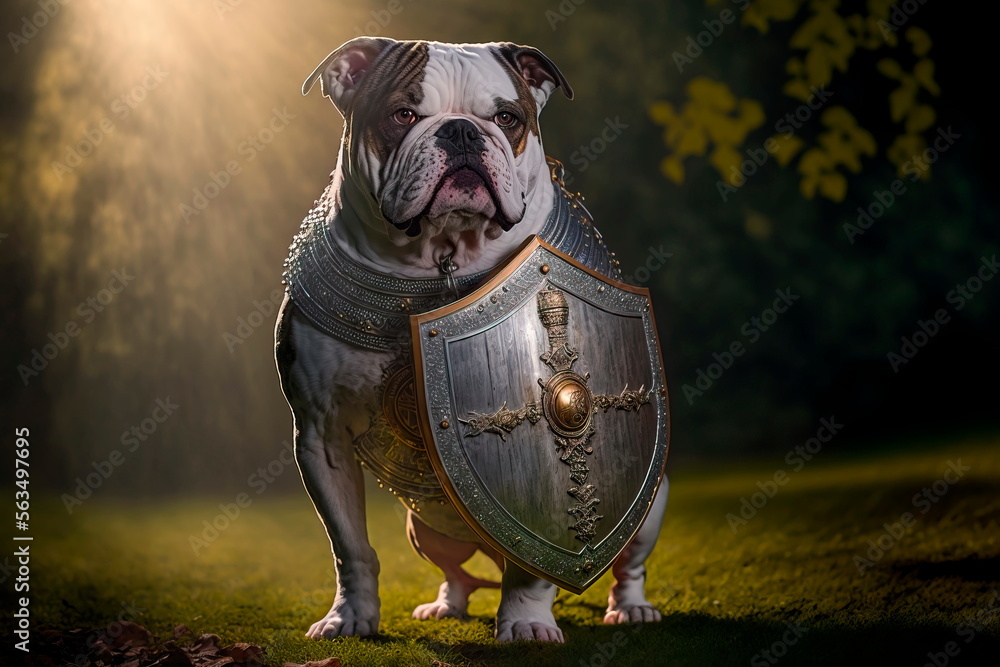 Dog character concept with shield and sword in ancient ages Generative ...
