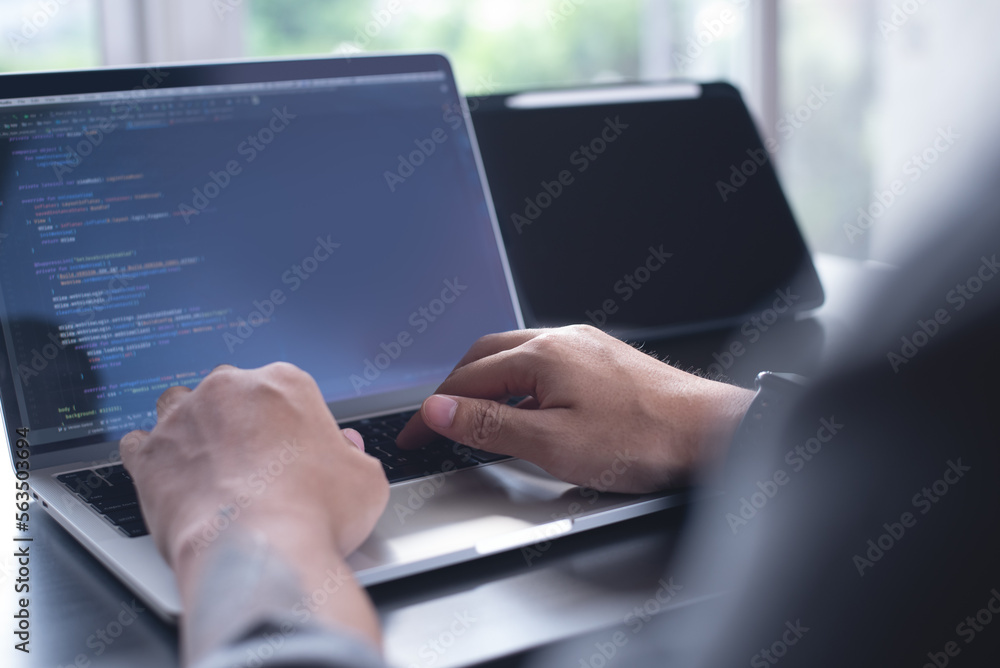 Developing programmer, software developer coding computer code on ... Developing programmer, software developer coding computer code on ...