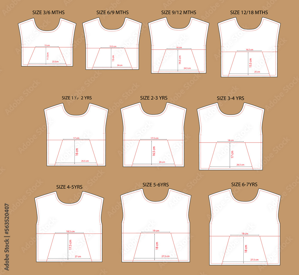 Apparel sewing pattern with cut and sew measurement details vector ...