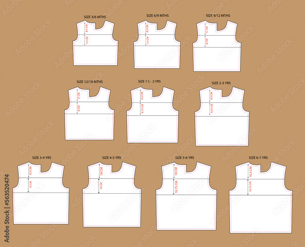 Apparel sewing pattern with cut and sew measurement details vector ...