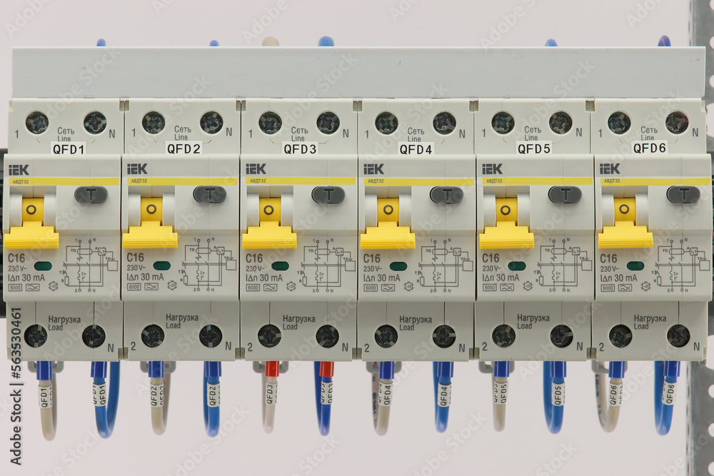 IEK automatic current switches for protection of electrical loads installed in an electrical ...