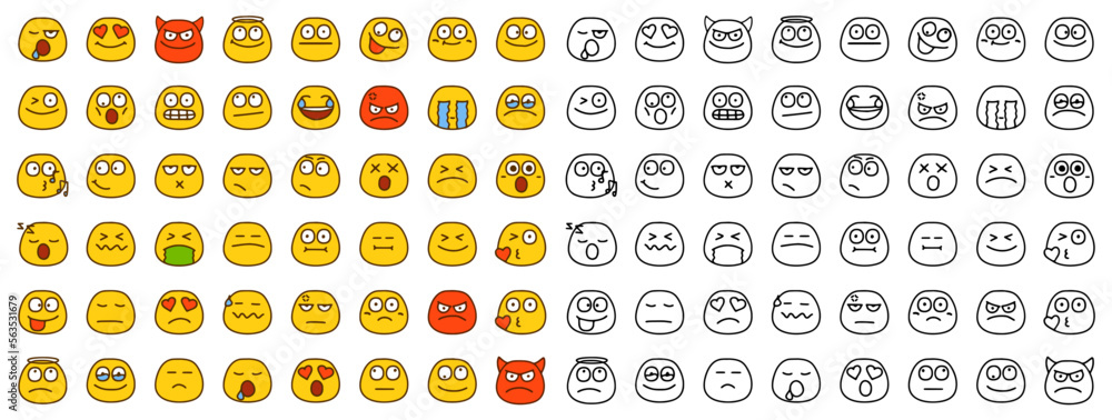 Set of emoticons showing different emotions in cartoon style isolated ...
