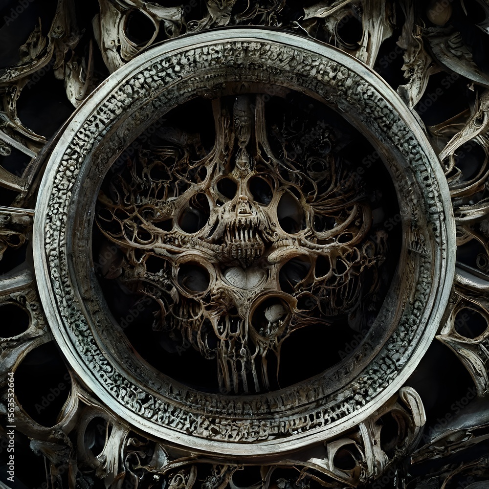 Hr giger style pantheon round cassette ceiling of bones pattern ...